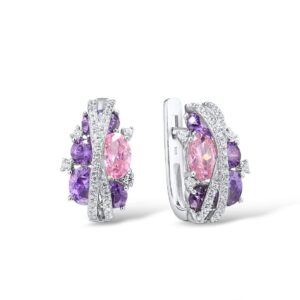 santuzza 925 sterling silver twist dangle earrings amethyst pink cubic zirconia drop earrings for women