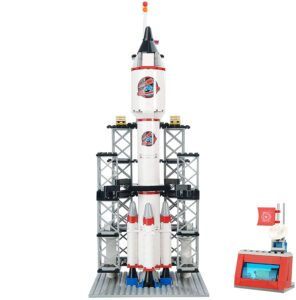 brick story rocket launch center space explorer building kit space shuttle adventure building sets for kids 6-12 years old city space discovery rocket spaceship stem aerospace toys (309pcs)