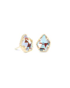 kendra scott tessa stud earrings for women, fashion jewelry, 14k gold-plated brass, iridescent dichroic glass