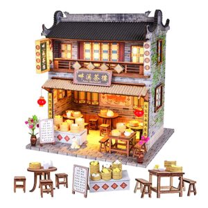 wyd diy chinese diy doll house ancient architecture handmade mini wooden house miniature dollhouse furniture set children toys new year birthday wedding gift (panxi tea house)