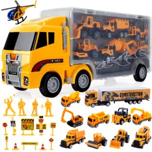 alotjoy toys for boys,25 pcs engineering die-cast construction car toddler toys for 3 year old boys vehicles gifts kids toys for age 3 4 5 6 7 year old boys