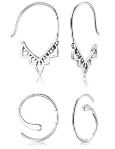 milacolato 2pairs s925 sterling silver hoop earrings 14k white gold plated balinese tribal pull through hoop earrings dangle boho earrings set for women trendy fashion jewelry