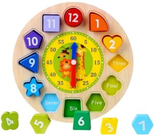 kancai wooden shape color sorting clock teaching time number blocks puzzle stacking sorter toys gift for over 3 year old toddler baby kids