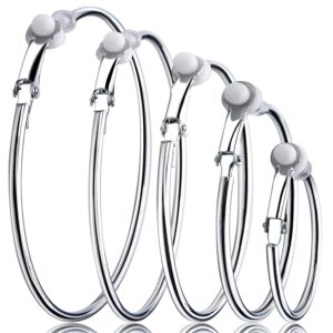 5 pairs silver clip on earrings hoop non piercing women clip earrings for women, 5 sizes