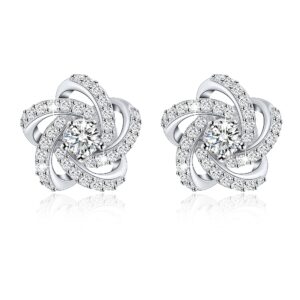 george · smith earrings for women, 925 sterling silver flower stud earrings hypoallergenic sliver earrings, 5a cubic zirconia earrings jewelry gifts for anniversary birthday mother‘s day for women