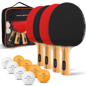 pro spin ping pong paddles - high-performance set with premium table tennis rackets, 3-star ping pong balls, compact storage case | professional quality ping pong paddle set (4-player set)