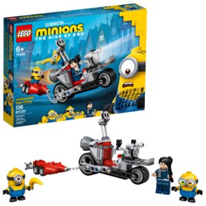 lego minions unstoppable bike chase (75549) minions toy building kit, with bob, stuart and gru minion figures, makes a great birthday present for minions fans (136 pieces)