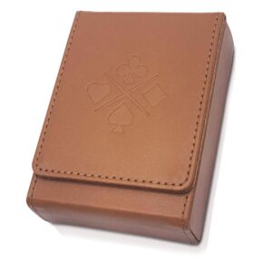 luck lab single deck leather playing card case/holder - fits poker and bridge size cards (brown)