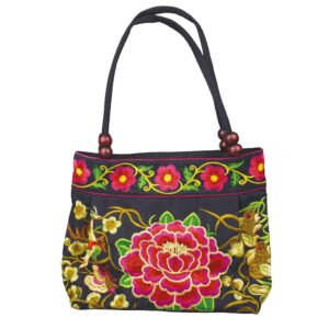 women's unique vintage hobo tote bags red peony floral embroidered shoulder handbags bags for lady