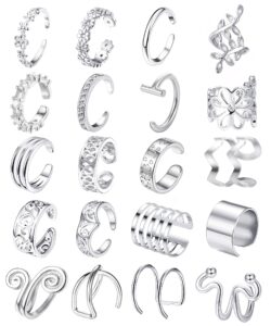 jstyle 20pcs adjustable ear cuffs earrings set for women stainless steel non-piercing cartilage clip on wrap earring set