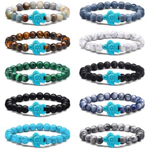 hicarer 10 pieces turtle beads bracelet natural stone elastic friendship bracelet hawaii summer beach bracelets for women men