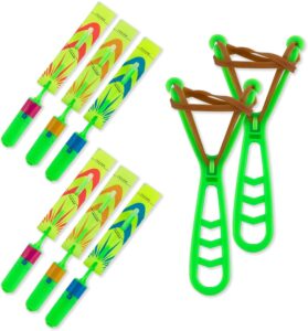 baivyle flying toys for kids light up led helicopters arrow slingshot glow in the dark toys light up party favors for kids outdoor camping games (6pcs)