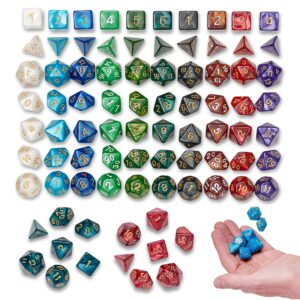 the twiddlers dnd dice set - 20x7 (140 pcs) double-colors polyhedral dice set for dungeons and dragons d&d rpg mtg role playing table games/board games - d4 d6 d8 d10 d12 d20 dice, pouch bag included