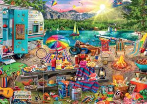 buffalo games - aimee stewart - family campsite - 500 piece jigsaw puzzle with hidden images