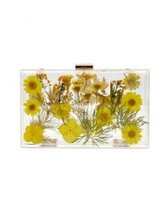 transparent floral imprinted acrylic box clutch