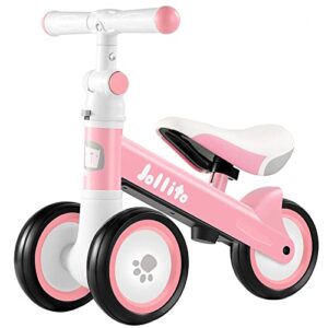 jollito baby balance bike, adjustable toddler bicycle 12-24 months, best birthday gifts toys for 1 year old boys girls, 3 wheel, pink