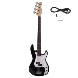 ateri full size electric bass guitar, right handed 4-string electric bass for starter beginner with amp wire and accessories (black)