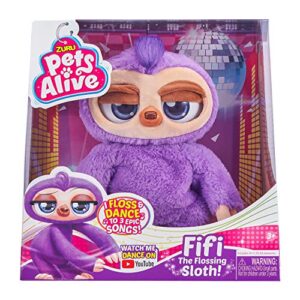 pets alive fifi the flossing sloth purple - 11" interactive animal dancing robotic plush toy with 3 songs, floss dance, adorable gift, party plush toy kids ages 3+