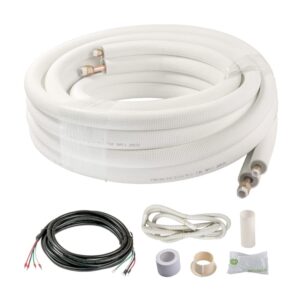 icool 25 ft. mini split line set, 1/4" & 1/2" o.d. twin copper pipes, 3/8" thickened pe insulated coil copper line for air conditioner hvac refrigeration and heating equipment, with fittings