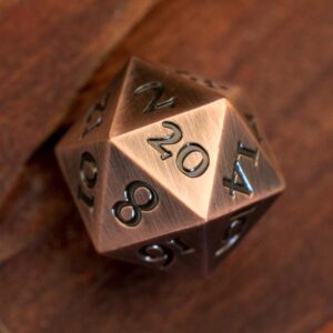 kakapopotcg extra large solid metal antique bronze copper d20 dice 20 face extra heavy dnd standard dice dnd5e ttrpg tabletop rpg bronze d20 dice