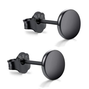 black stud earrings 925 sterling silver dot studs 3mm-8mm options, flat round disc earring hypoallergenic jewelry (8mm)