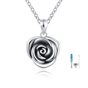 acjfa sterling silver rose flower cremation urn pendant necklace keepsake ashes memorial jewelry for women (oxidized)