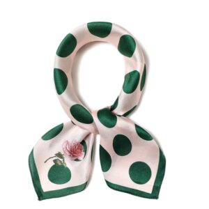 meisee pure mulberry silk scarfs women small square scarf 21" x 21" breathable lightweight neckerchief printed headscarf (b-60 green dot)