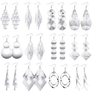 hicarer 12 pairs drop dangle earrings bohemian long fringed earrings vintage statement earrings for women(silver)