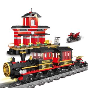 jimujia building blocks toys 583 pieces classic train set with station construction brick education learning toys for kids 6+ birthday for boys and girls train combination