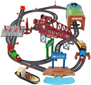 thomas & friends toy train set talking thomas & percy motorized engines with track, sounds & phrases for preschool pretend play kids ages 3+ years