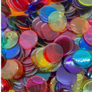 mr chips plastic bingo chips for bingo games 1000 count - transparent 7 color mixture counting chips - 3/4 inch