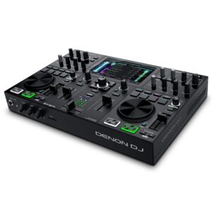 denon dj prime go – portable dj controller and mixer with 2 decks, wifi streaming, 7-inch hd touchscreen, dj set with lights control and rechargeable battery