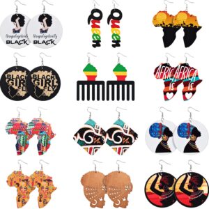 12 pairs african map wooden earrings african women dangle earrings natural ethnic earrings (classic style)