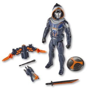 marvel black widow titan hero series blast gear taskmaster action figure, 12-inch toy, with launcher and projectiles, ages 4 and up