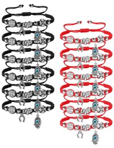 loyallook 12pcs braided kabbalah bracelets red black string handmade good luck friendship bracelet rotating evil eye hamsa hand protection bracelets for women men