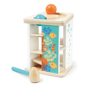 scratch preschool: pound and roll tower/underwater world 17.5x14.5x23.5cm, with 3 balls and hammer, 18m+