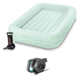 intex 66810ep inflatable kidz travel bed set: air mattress includes hand pump and carry bag – indoor use – 28" x 52 x 4 bundled w/electric pump