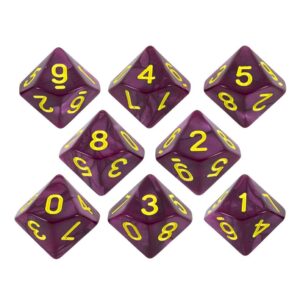 paladin roleplaying maroon pearl dice - 8 d10 set - 'plum'