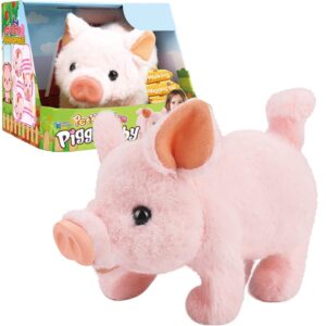 liberty imports my pet pig, electronic plush piggy toy piglet that walks, wags tail, wiggles nose, and makes oink sounds for kids, boys, girls