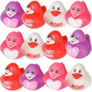 artcreativity 2-inch valentine's day rubber duckies, pack of 12, cute valentine bath toys, fun rubber duckies for bath, pool, or party decorations, perfect valentine’s day party favors