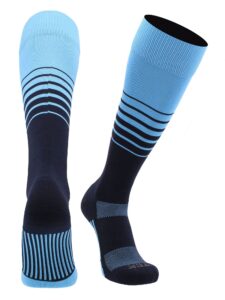 tck sports elite breaker soccer socks (columbia blue/navy, x-large)