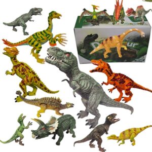 e eakson dinosaur toys for kids and boys realistic action figures educational,with movable jaws,including t-rex, velociraptor etc,14 pcs, 6 to 10 inches-gift for kids 3-7 years old