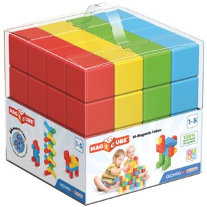 geomag premium swiss-made magicube 64-piece magnetic stacking cubes building set, toddlers & kids ages 1-5, stem educational toy, creativity, imagination, early learning fun, crystal packaging