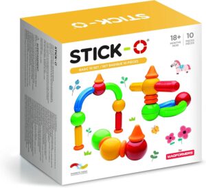 stick o basic 10 piece magnetic building set, rainbow colors, educational stem construction toy ages 18m+