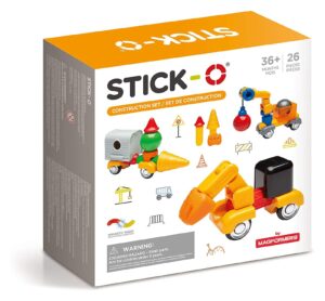 stick o construction 26 piece magnetic building set, rainbow colors, educational stem construction toy ages 36m+