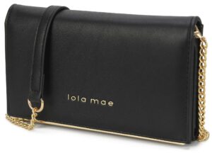 lola mae wallet clutch for women with phone holder, cellphone purse with strap fold-over crossbody bag (black)