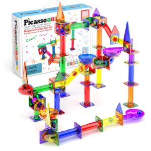 picassotiles magnetic marble run marbles for kids race track toy set marble maze sensory toys for toddlers stem educational magnet building blocks construction building tiles boys girls 3+