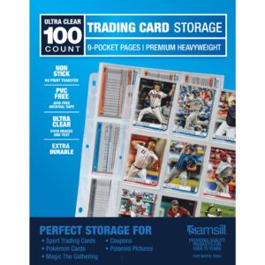 samsill 100 pack 9 pocket trading card sleeves, holds 900 cards,clear, fits in standard 3 ring binder