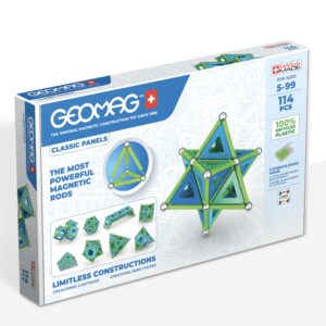 geomag classic panels 114-pc magnetic construction set for kids ages 5 and up | swiss-made stem educational toy made from 100% recycled plastic | screen-free activity