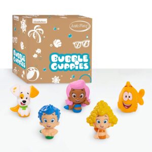 bubble guppies 5-piece bath toy play set, includes gil, molly, deema, mr. grouper, and bubble puppy